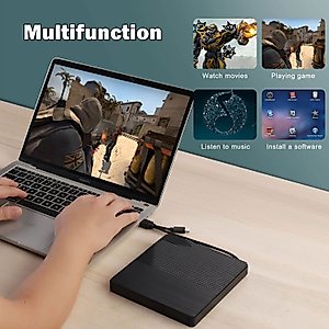 intendvision External CD DVD Drive USB 3.0 Type-C CD-RW DVD-R Combo Burner with SD/TF Slot, 2 USB 2.0 Port for PC Laptop Computer Mac Windows 11/10/8/7