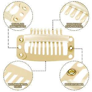 32 mm 9-Teeth Snap Clips for Women's Hair Extensions and Wigs - 30 Piece DIY Accessory Kit (Beige)