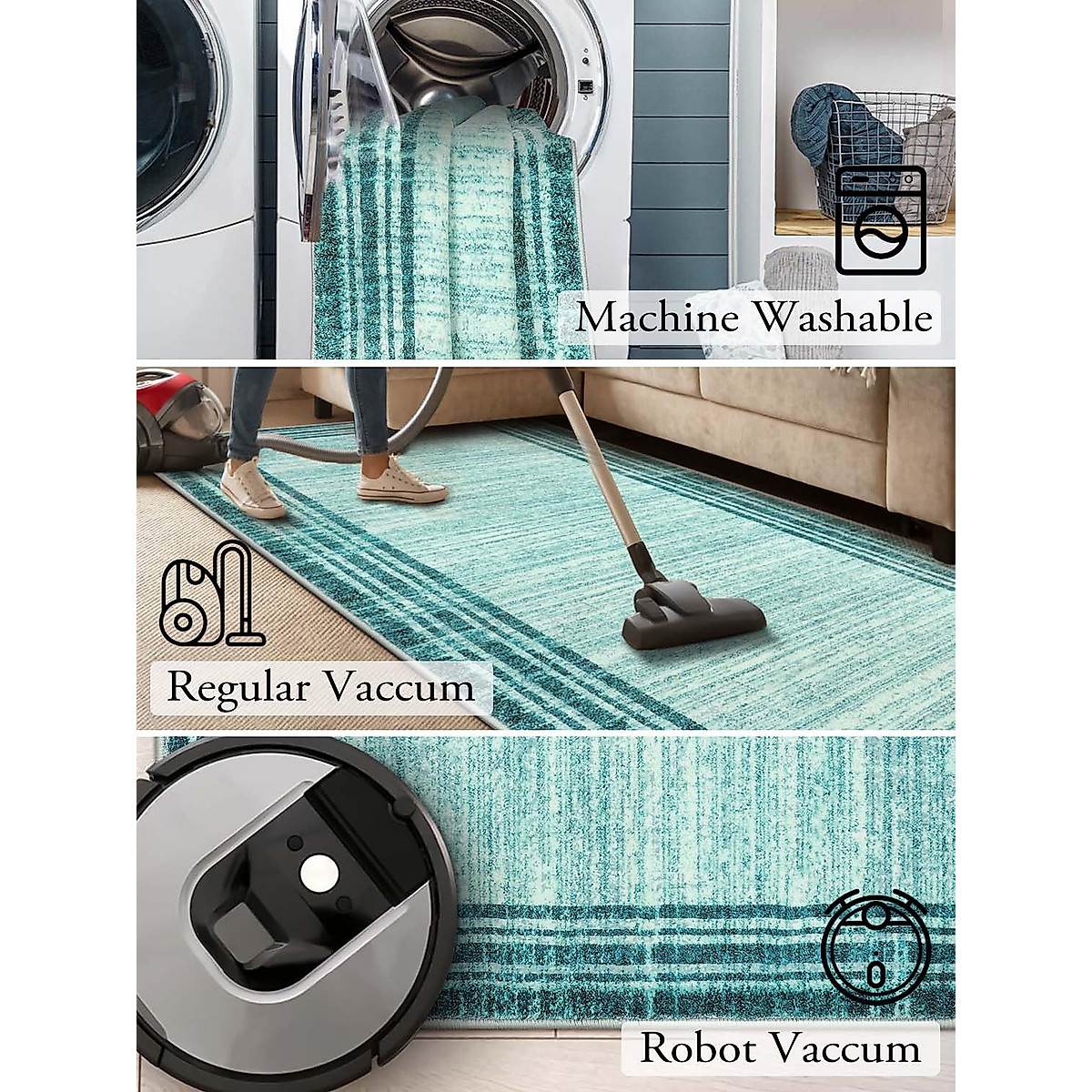 Lahome Abstract 2x3 Teal Kitchen Rug,Washable Low-Pile Entry Rug Non-Slip Door Mat Indoor Entryway Rug,Modern Bordered Soft Small Bathroom Mat Throw Rug