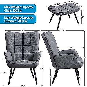 Yaheetech Accent Chair with Footrest, Armchair and Ottoman with High Back and Metal Legs Single Oversized Sofa Club Chair and Ottoman Set for Living Room Bedroom Office, Grey