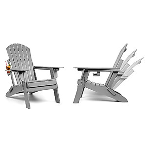 FUNBERRY Plastic Adirondack Chairs Set of 2,Folding Adirondack Chairs,Adjustable Backrest Adirondack Chair,Fire Pit Chairs,Resin Adirondack Chairs with Cup Holder,Composite Adirondack Chairs