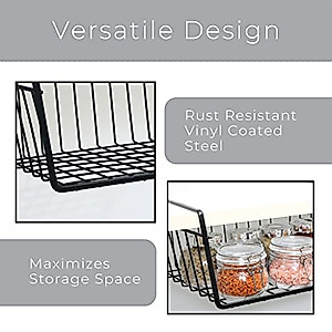 Smart Design Undershelf Storage Basket - Small - Snug Fit Arms - Steel Metal Wire - Rust Resistant - Under Shelves, Cabinet, Pantry, and Shelf Organization - 12 x 5.5 Inch - Black