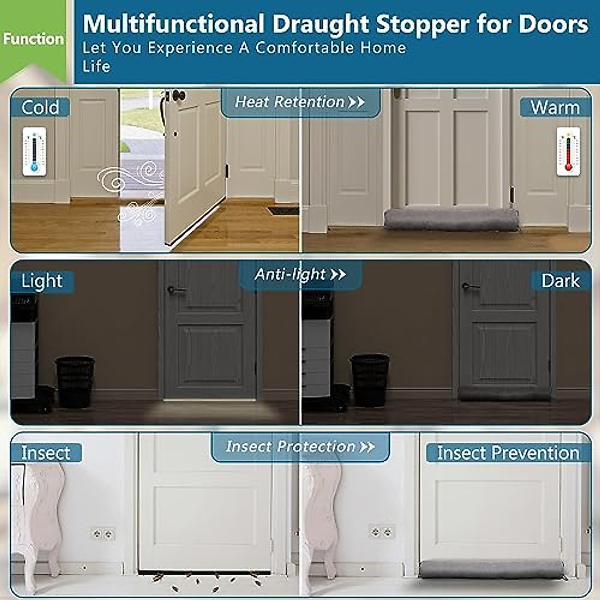 Anze Under Door Draft Stopper 40 inch Triangular Heavy Duty Draft Blocker Bottom Seal Noise Air Guard for Doors and Windows, Gray