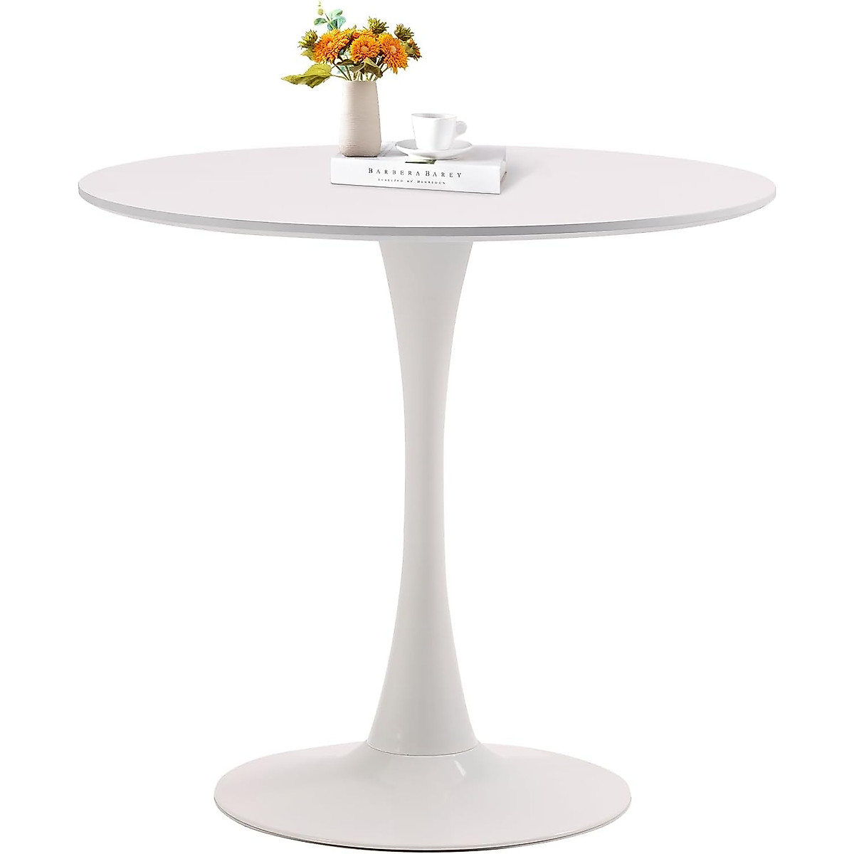 TUOMUR White Round Dining Table, 31.5" Tulip Table, Mid-Century Leisure Table