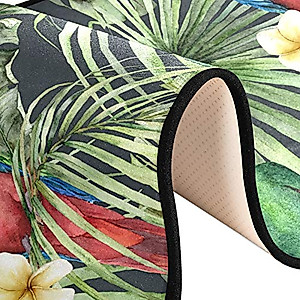 ALAZA Tropical Pattern with Parrots Hibiscus Leaves Runner Area Rug Non Slip Floor Mat for Hallway Entryway Living Room Bedroom Dorm Home Decor 72x24 inches