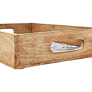 Farmlyn Creek Wood Serving Tray with Blue Flowers for Ottoman, Vanity, or Countertop (16 x 12 In)