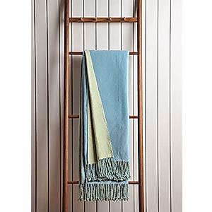 EP Mode Reversible Fringed Mulberry Silk Throw Blanket for Sofa (Crystal Blue/Lime)