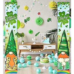 St. Patrick's Day Door Banner-Shamrock Gnomes Porch Signs Irish Happy St. Patrick's Day Party Supplies Green Gnomes Lucky Banner for St. Patrick's Day Outdoor Decorations