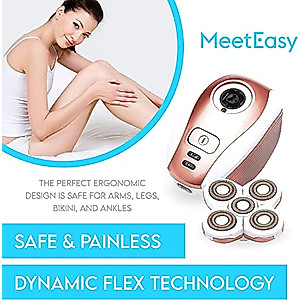 Meeteasy Electric Leg Shaver for Women - Rechargeable Painless Lady Razor for Leg Face Lips Body Underarms Armpit - Female Cordless Bikini Trimmer (Gold)