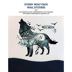 AMODA Funny Dinosaur Wall Decals Removable Boys Nursery Room Wall Art Murals Stickers Creative Dinosaur Story Kids Room Decor-23.6 x 35.4Inch (Dinosaur Story) (Moon Wolf)