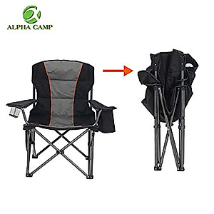 ALPHA CAMP Oversized Camping Folding Chair Heavy Duty Lawn Chair with Cooler Bag (Black)