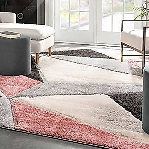 Well Woven Walker Pink Triangle Boxes Thick Soft Plush 3D Textured Shag Area Rug 4x6 (3'11" x 5'3")