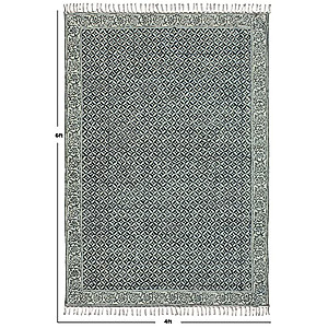 Casavani Hand Made Cotton Dhurrie Floral Blue & Beige Tassel Rug Easy Care Washable Rugs for Doormat Entryway Living Room Bedroom Hallway Balcony 12x15 Feet