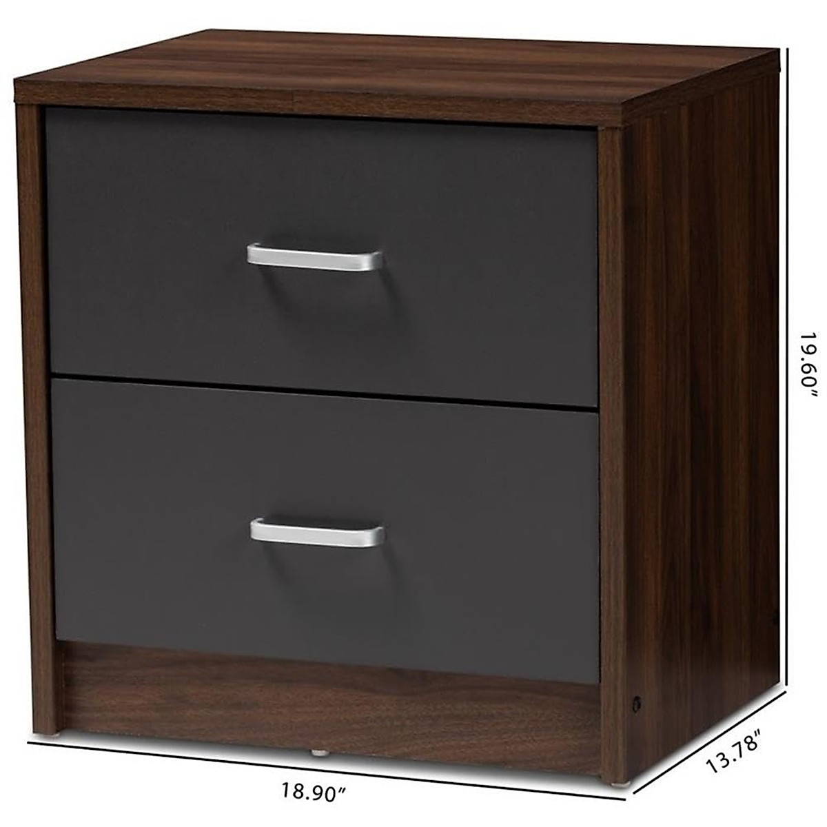 Baxton Studio Hansel Modern and Contemporary 2-Drawer Dark Brown and Dark Grey Finished Nightstand