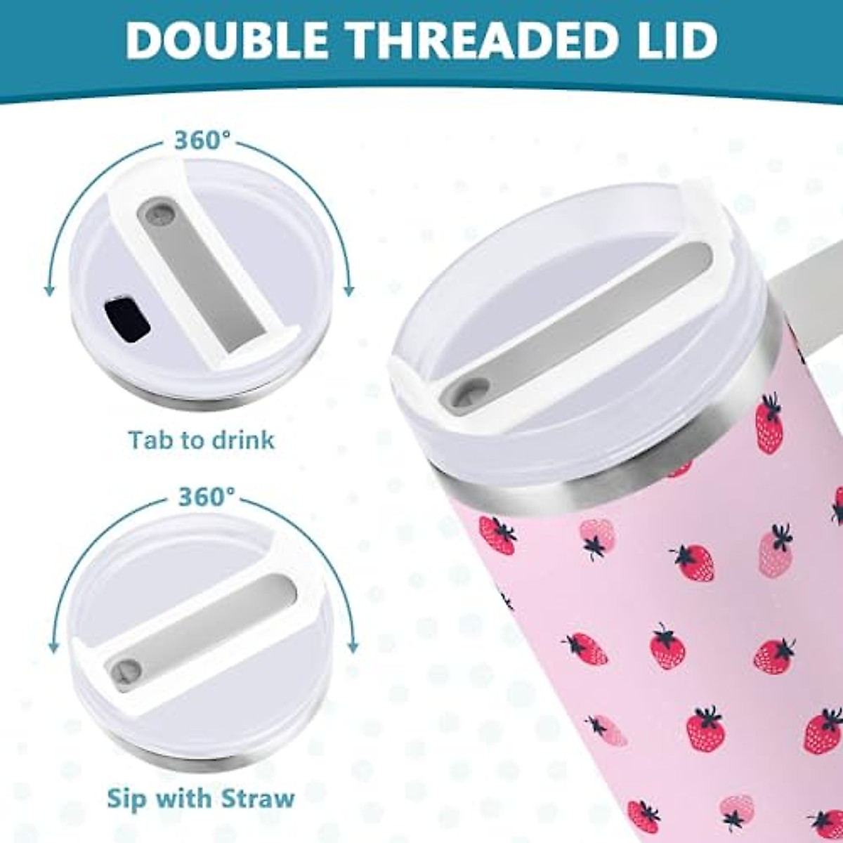 ARGTILDN 40 oz Tumbler Sweet Strawberry Fruit Insulated Travel Mug with Handle and Straw Lid Stainless Steel Vacuum Coffee Cup Tea Beverage Container Water Bottles for Car Sports office