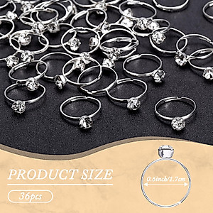 Naler Bridal Shower Rings 36 Packs Silver Diamond Engagement Rings for Wedding Table Decorations, Party Favors