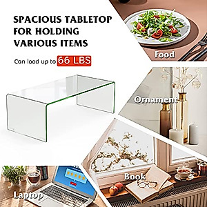 Tangkula Glass Coffee Table, 42.5" L × 20" W ×14" H, Modern Clear Tempered Glass Coffee Table for Living Room, International Occasion Tea Table, Waterfall Table with Rounded Edges (Clear Glass)