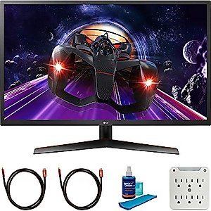 LG 32MP60G-B 31.5 inch Full HD 1920x1080p 16:9 1ms AMD FreeSync IPS Monitor Bundle with 2X 6FT Universal 4K HDMI 2.0 Cable, Universal Screen Cloth and 6-Outlet Surge Adapter