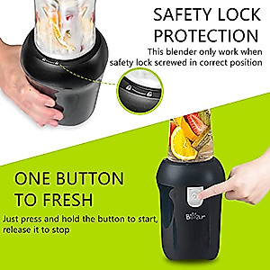 Bear Personal Blender for Shakes and Smoothies with 300W Small Single Serve Portable Countertop Blender, 20.3oz Tritan BPA Free Travel Blender Bottles,Black (Black B)