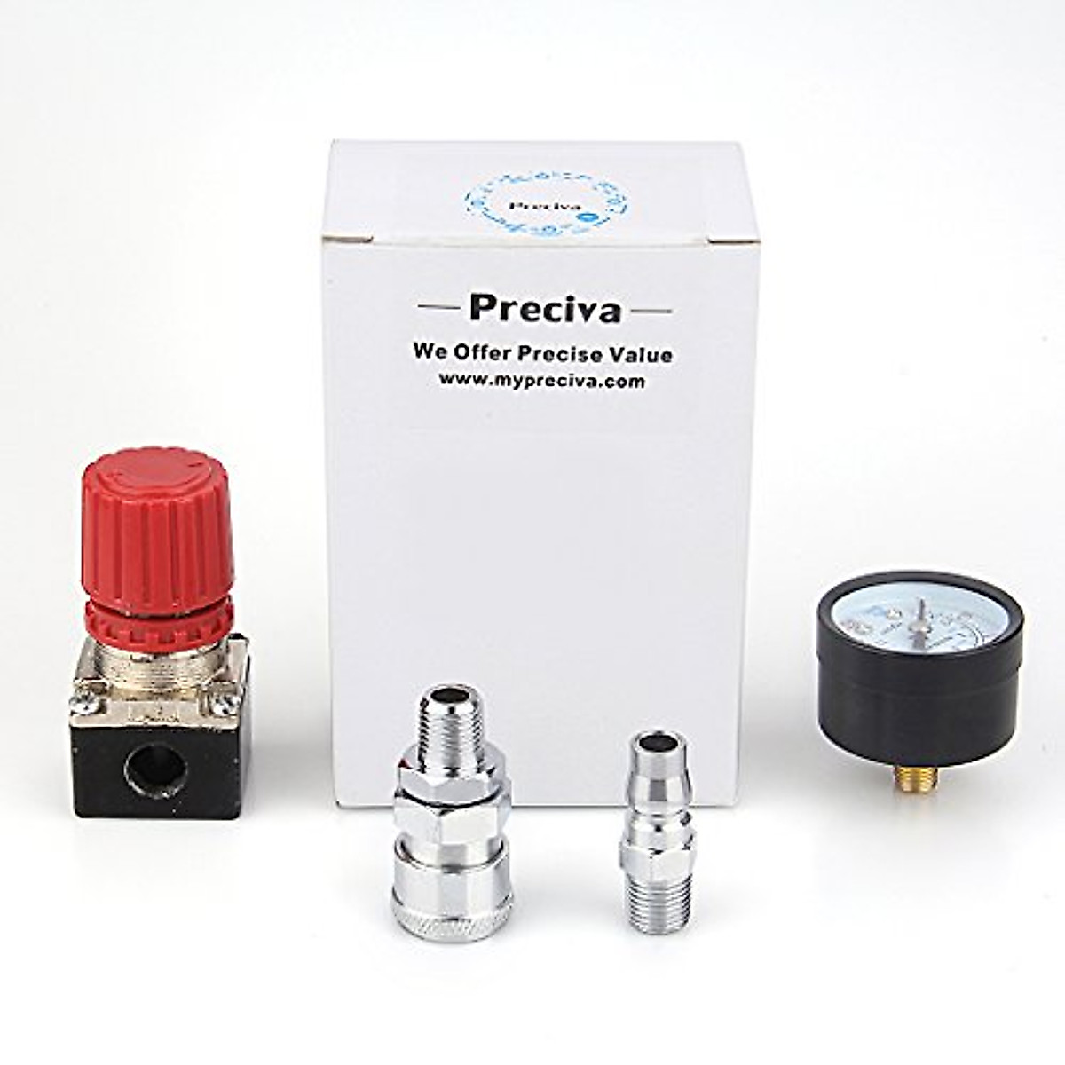 Preciva Air Compressor Pressure Regulator with Dial Gauge, 0-175 PSI Air Gauge for Air Compressor and Air Tools (Four Way Valve)