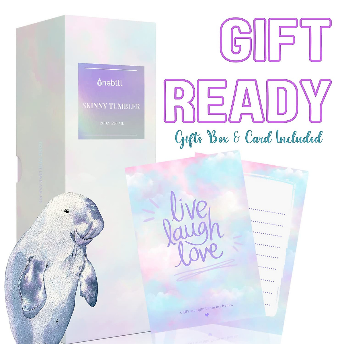 Onebttl Manatee Gifts for Women/Girls, 20 oz Skinny Tumbler with Lid and Straw, Best Gifts for Manatee Sea Animals Lovers on Christmas/Birthday, Gift Box Included, Purple Glitter