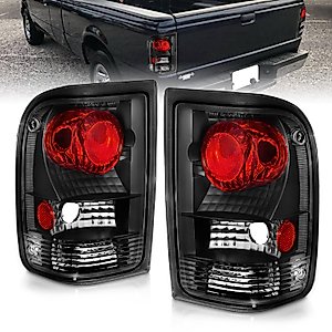 AmeriLite for 1993-1997 Ford Ranger Black JDM Replacement Brake Tail Lights Assembly Set - Passenger and Driver Side