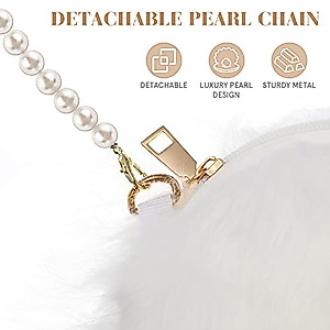 FENICAL Crossbody Bag Plush Pearl Chain Cellphone Purse Small Fuzzy Shoulder Pouch for Women Ladies Girls - White