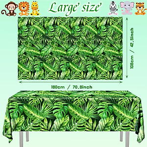 Jungle Safari Animal Theme Tablecloth,3Pcs Animal Print Table Covers Wild Leaf Tablecloths Jungle Rectangular Table Decorations for Animal Birthday Safari Theme Party Baby Shower Disposable Supplies