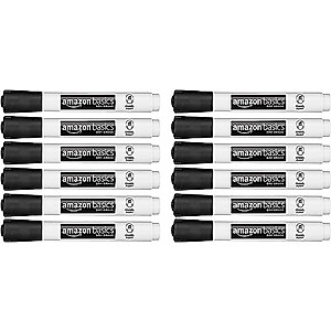 Amazon Basics 12-Pack Low-Odor Chisel Tip Dry Erase Whiteboard Markers, Black