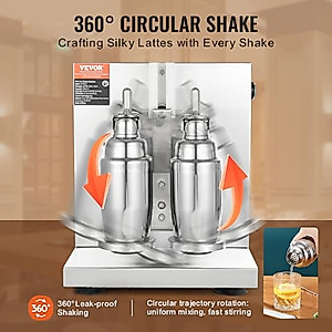 VEVOR Milk Tea Shaker, Electric Double Frame Milk Tea Shaker Machine, 0-180s Adjustable Milk Shake Mixer Machine with Double 750ML Stainless Steels Cups for Bubble Tea Boba Tea Juice Coffee Milk Wine