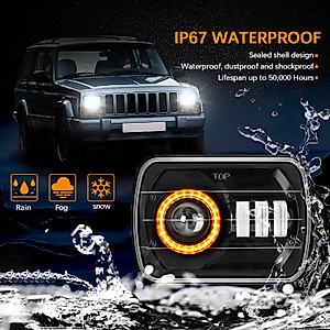 AMEXMART 5x7 7x6 Inch Led Headlights Compatible with Cherokee XJ Wrangler YJ Rectangle Replacement H6054 Headlamp