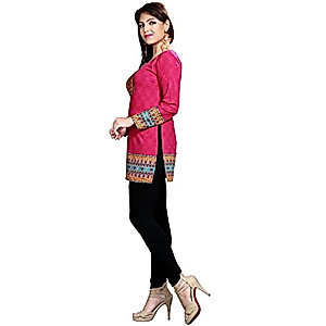 Maple Clothing Women's Kurti Kurta Top Tunic Printed from India (Pink, 3XL)
