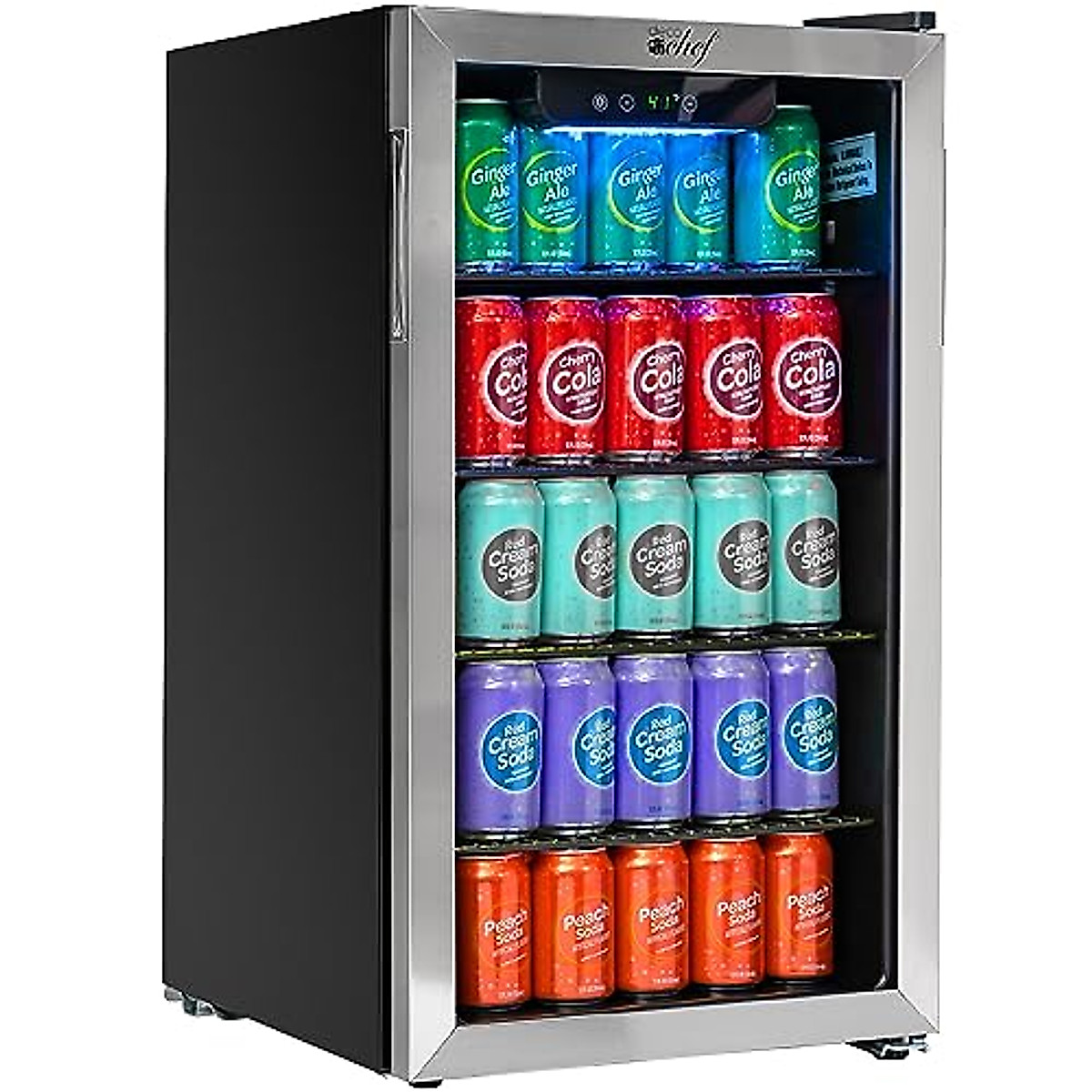Deco Chef Beverage Refrigerator and Cooler, 118-can, Stainless Steel Triple Pane Glass Door, Temperature Control, 4 Adjustable Shelves, for Home, Apartments, Dorms, Office, Bars