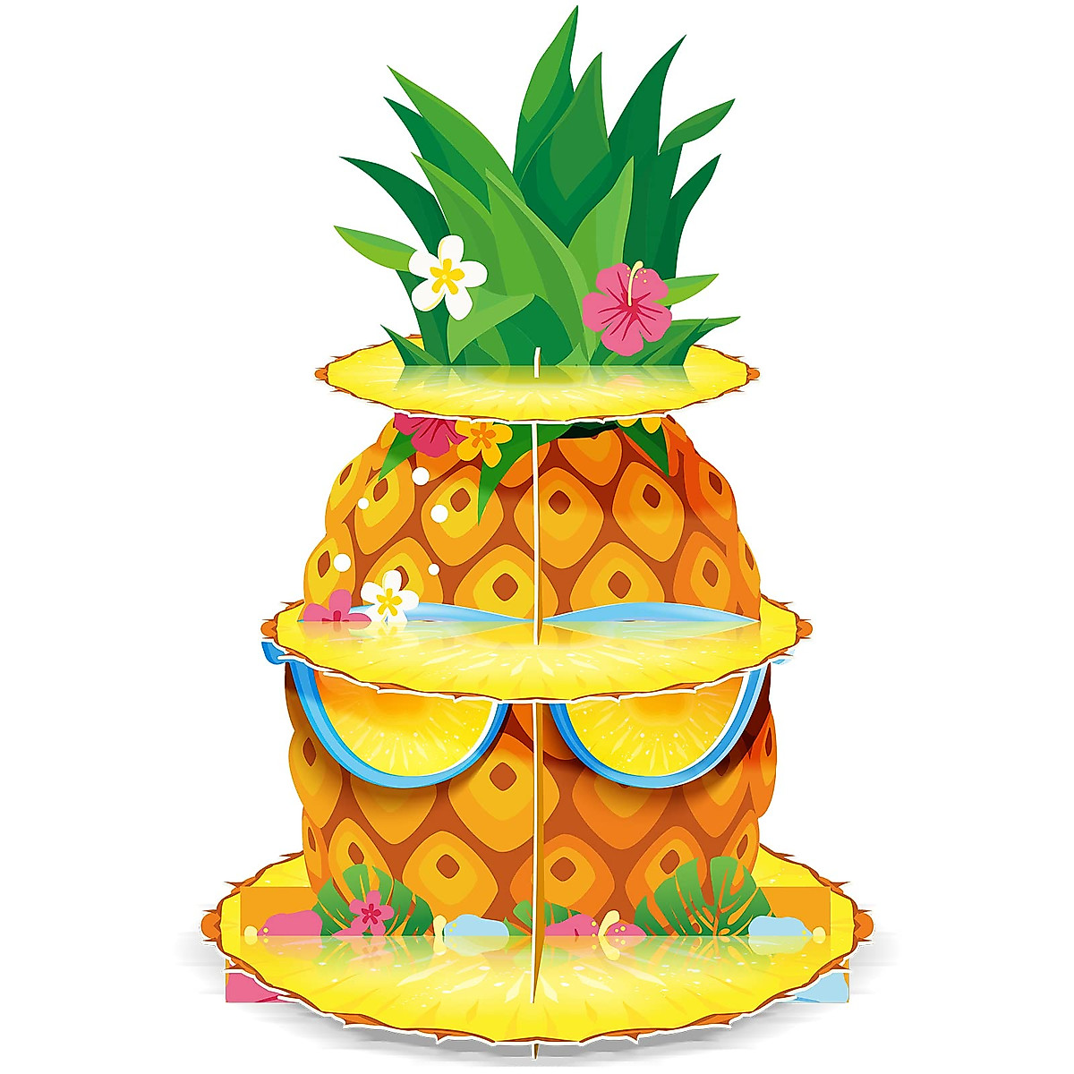 Zopeal 3 Tier Hawaiian Pineapple Cupcake Stand Pineapple Theme Cupcake Holder Luau Aloha Cake Holder Decorations Tropical Cupcake Dessert for Summer Pool Beach Baby Shower Birthday Party Supplies