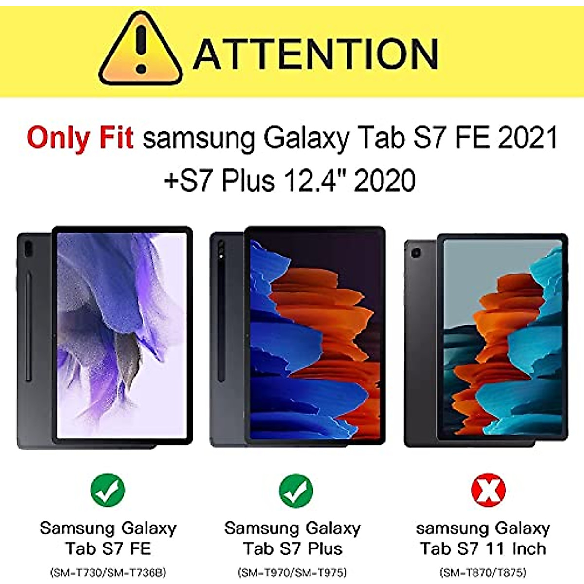 ZtotopCases for Samsung Galaxy Tab S7 FE/S8 Plus/S7 Plus Case,Built-in Screen Protector/S Pen Holder,12.4" Full-Body Heavy Duty Protective Cover for Galaxy Tablet S7 FE 5G 2021/S8+ 2022/S7+ 2020,Black
