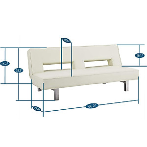 Astrid Futon Sofa Bed Faux Leather Futon Couch Modern Convertible Folding Sofa/Bed Couch with Chrome Legs Reclining Mini Coach Leather Futons Small Couch for Bedroom Living Rooms, Office - Cream