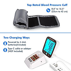 ZOETOUCH Bluetooth Blood Pressure Monitors for Home Use High Blood Pressure Machine, Smart Automatic Upper Arm BP Monitor Large Cuff, 500 Set Memory, Battery Included,LCD Backlit,Offline Storage