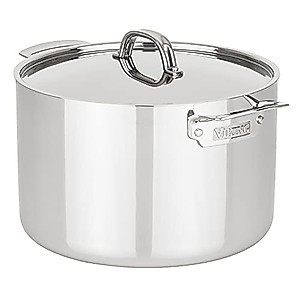 Viking Culinary 3-Ply Stainless Steel Stock Pot, 12 Quart, Includes Metal Lid, Dishwasher, Oven Safe, Works on All Cooktops including Induction