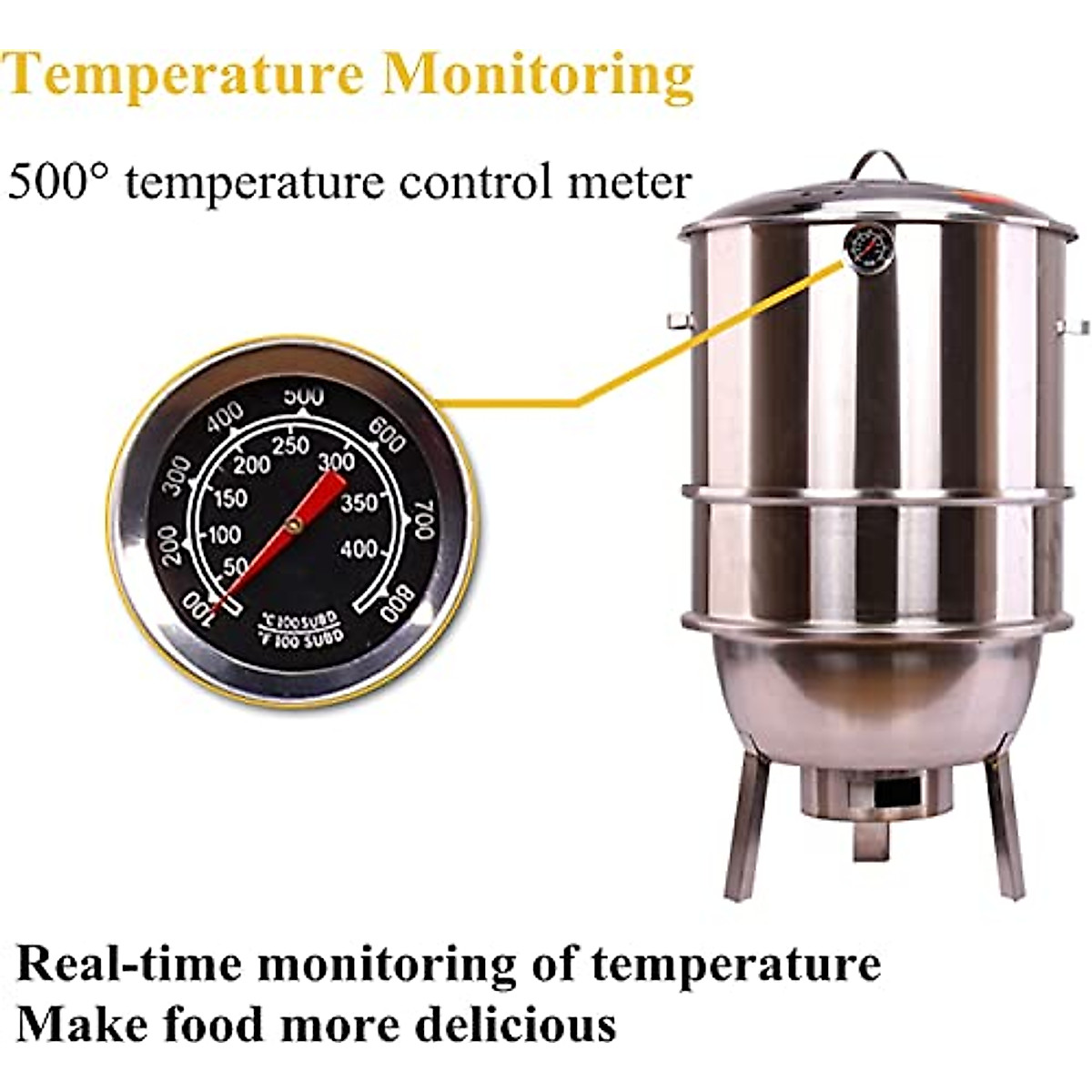 NEWCES Safety Certification Standing Charcoal Barbecues Grills Stainless Steel BBQ Grill w/Barbecues Grid Portable Combination Grill-Smokers for Outdoor Garden Courtyard Camping Hiking Picnic