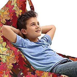 Lunarable Leaves Lounger Chair Bag, Computer Graphics of Colorful Striped Autumn Botanical Elements Orange Brown Tones, High Capacity Storage with Handle Container, Lounger Size, Multicolor