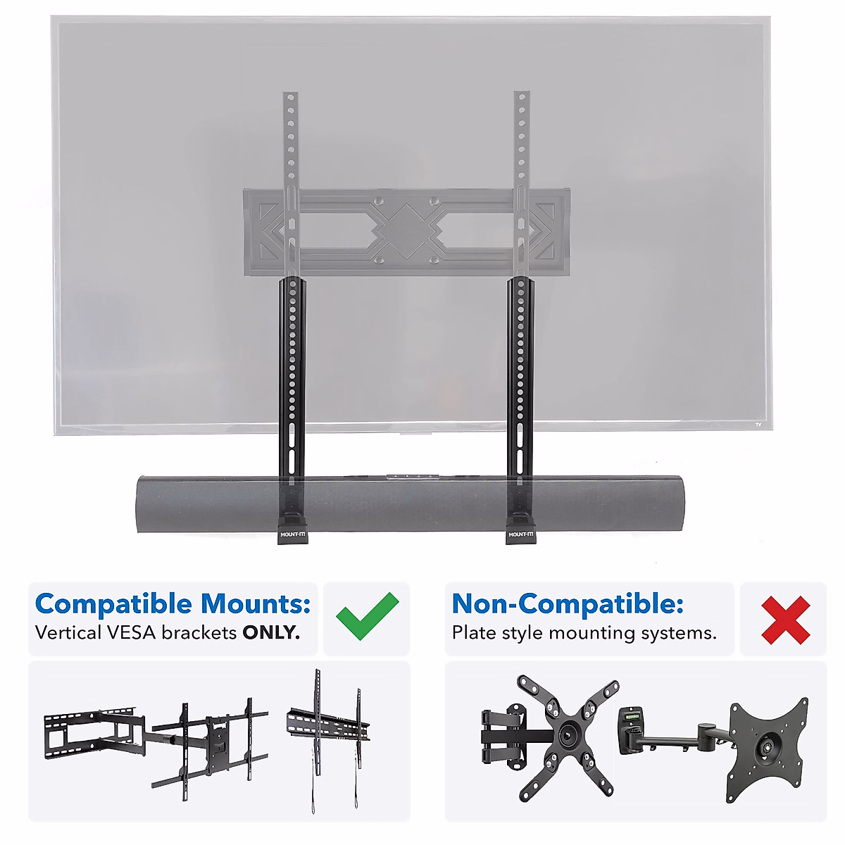 Mount-It! Soundbar Mount for TV and Wall Mounting | 2-in-1 Soundbar Bracket for Back of TV or Wall Mount Installation | Universal Base Fits All Soundbars