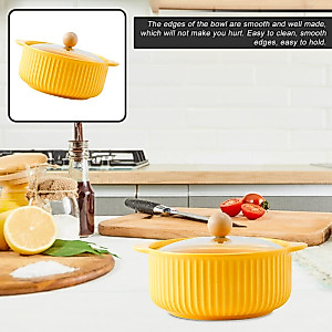 LIFKOME Ceramic Soup Bowl With Handles And Lid Ceramic Serving Bowl Set for Soup Instant Noodles Soup Mug Modern Simple Style Cereal Bowl Table Decoration Yellow