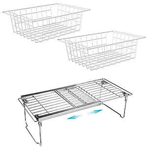 Expandable Cabinet Shelf Organizer 16.7"-24.8" Heavy Duty Freezer Shelf, Chest Freezer Organizer Bins Metal Wire Baskets
