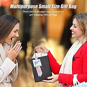 Fib-utopia 100Pcs Small Black Gift Bags Bulk, 5.25x3.75x8 Inches Kraft Paper Gift Bags with Handles