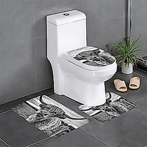 Billichase Highland Cow Bathroom Rugs and Mats Set 3 Pieces Non Slip Absorbent U-Shaped Contour Toilet Mats, Bath Mat and Toilet Lid Cover for Tub Shower and Bath Room