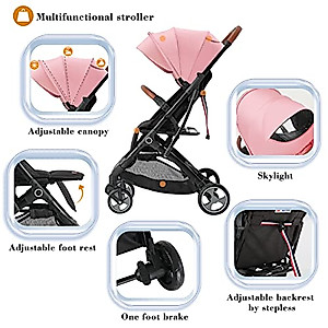 Blahoo Lightweight Baby Stroller, Folding Compact Travel Stroller for Airplane, Umbrella Stroller for Toddler(Pink)