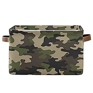 Forest Camouflage Pattern Storage Basket Set of 1 Organizer Storage Bin Foldable Storage Box with Handles for Home Nursery Clothes