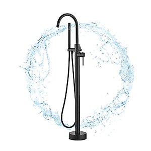Kalog Single Handle Freestanding Tub Filler Floor Mount Bathtub Faucet with Handheld Shower (Matte Black)