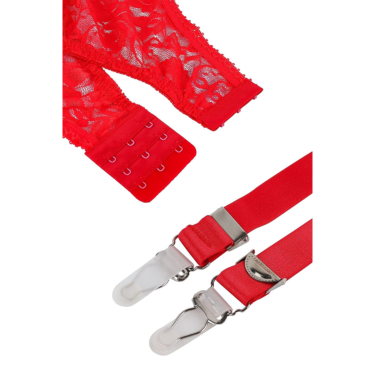 Lace Garter Belt/Suspender Belt with Six Straps Metal Clip for Women's Stockings/Lingerie (Garter Belt Sold Only) (Large, Red_lace)