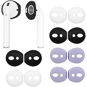 ALXCD Fit in Case Ear Covers Replacement for Airpod, 6 Pair Ear Tips Soft Silicone Replacement Earbud Tips for Airpod 1 Airpod 2, 6 Pairs, Black White Purple